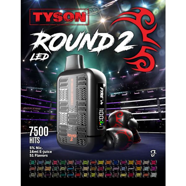 Tyson 2.0 Round 2 7500 Puffs | 10 Ct Display | Msrp $25 - All Coast ...