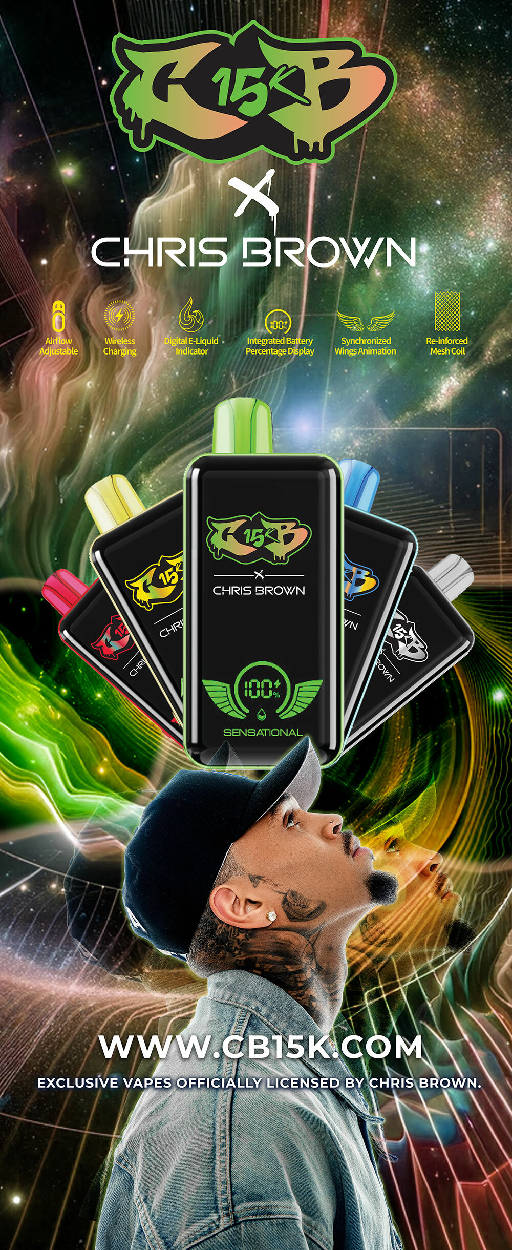 Chris Brown CB15K Puffs Disposable Vape | 5 Ct Display | Msrp $25 - All Coast Distribution